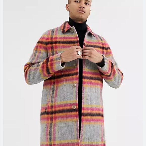 ASOS | Jackets & Coats | Wool Mix French Coat In Mixed Bright Plaid ...